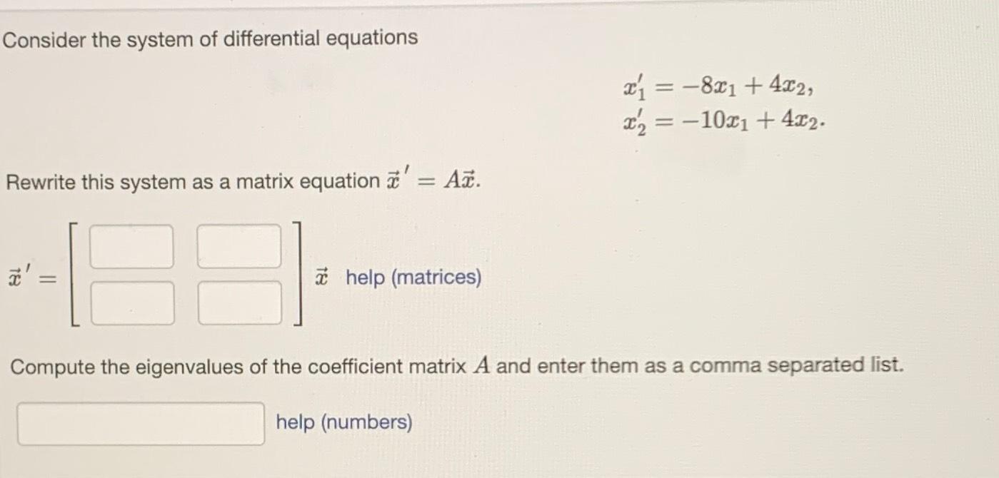 Solved Consider the system of differential | Chegg.com
