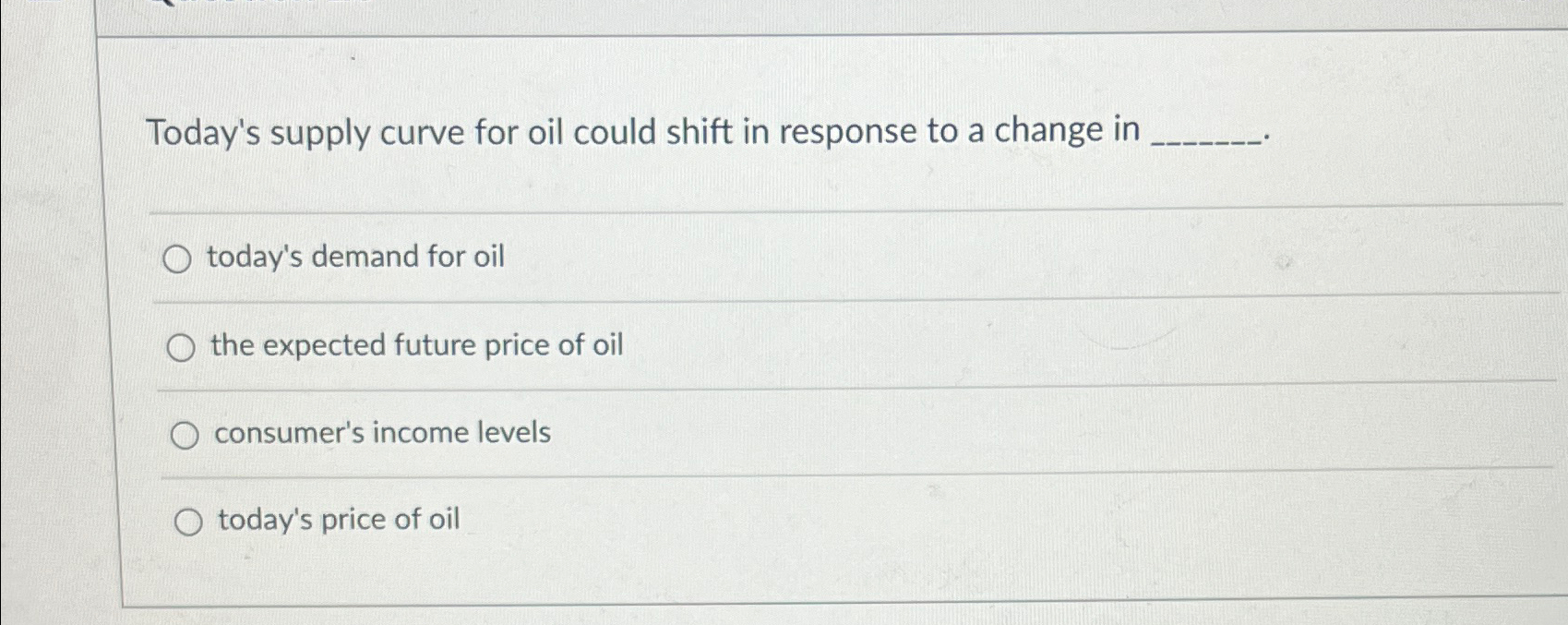 Solved Today's supply curve for oil could shift in response | Chegg.com