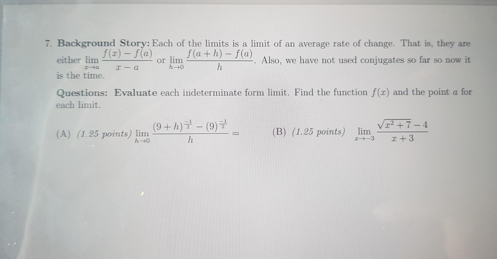Solved 7. Background Story: Each of the limits is a limit of | Chegg.com