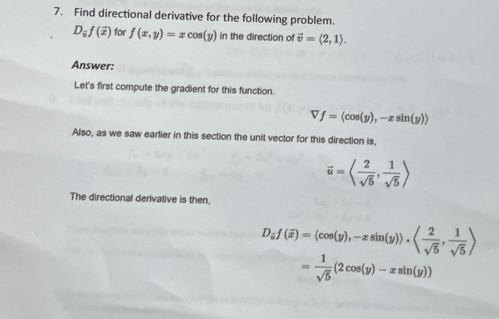 Solved Find directional derivative for the following | Chegg.com