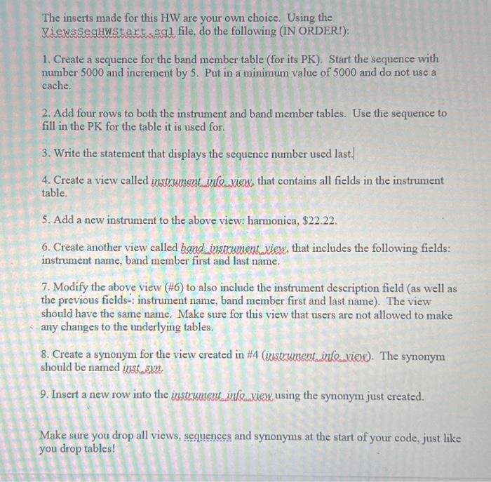 Solved The inserts made for this HW are your own choice. | Chegg.com