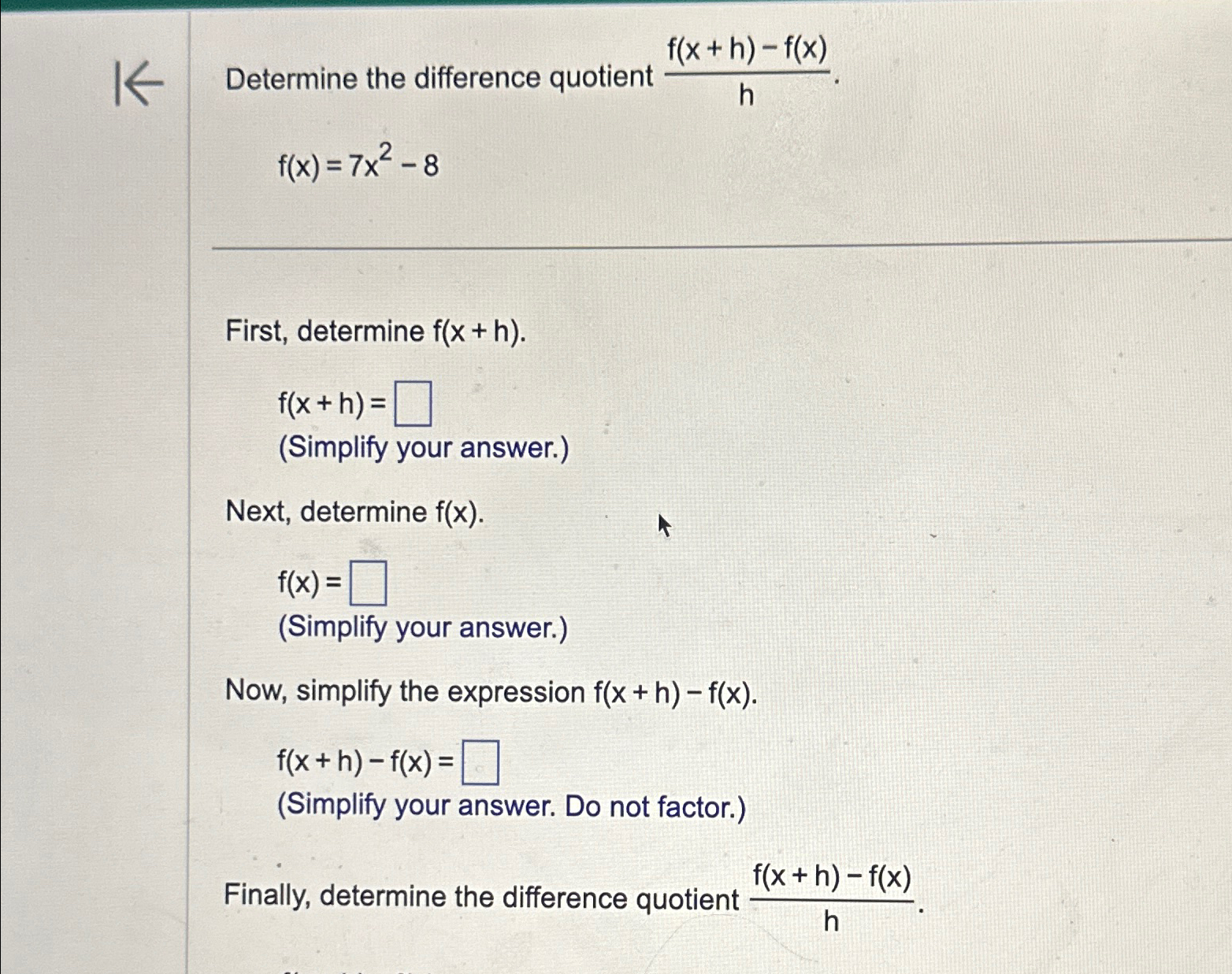 Solved Determine the difference quotient | Chegg.com