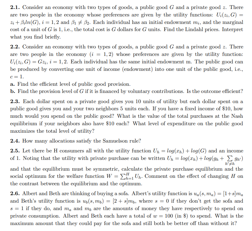 Solved 2.1. ﻿Consider an economy with two types of goods, a | Chegg.com