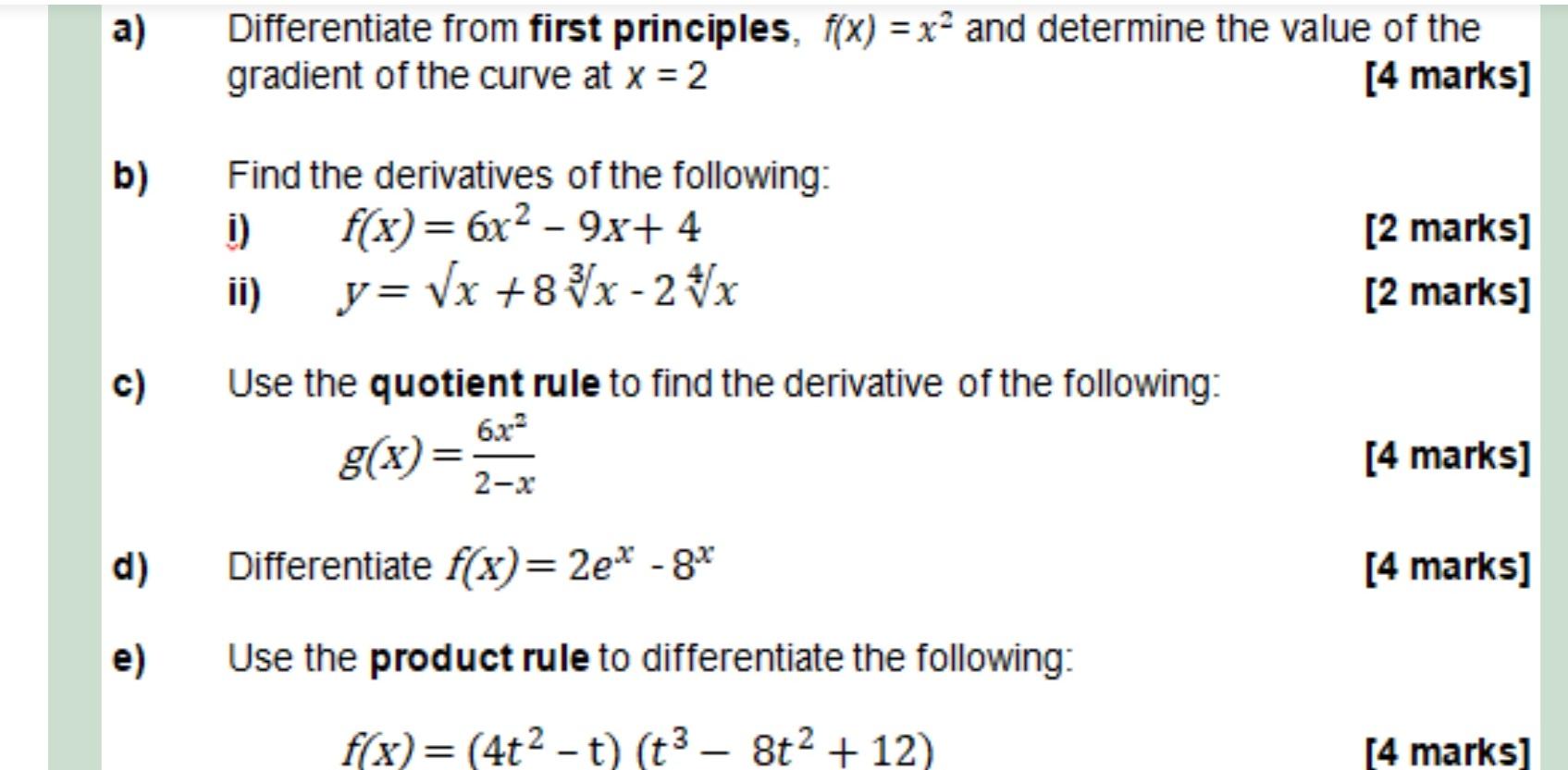 Solved a) Differentiate from first principles, f(x) = x2 and | Chegg.com