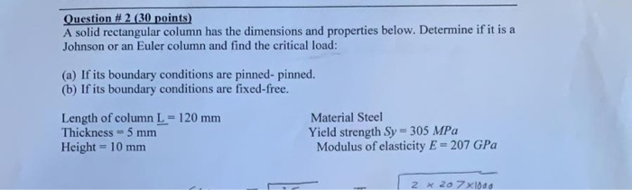 Solved Question #2 (30 points) A solid rectangular column | Chegg.com