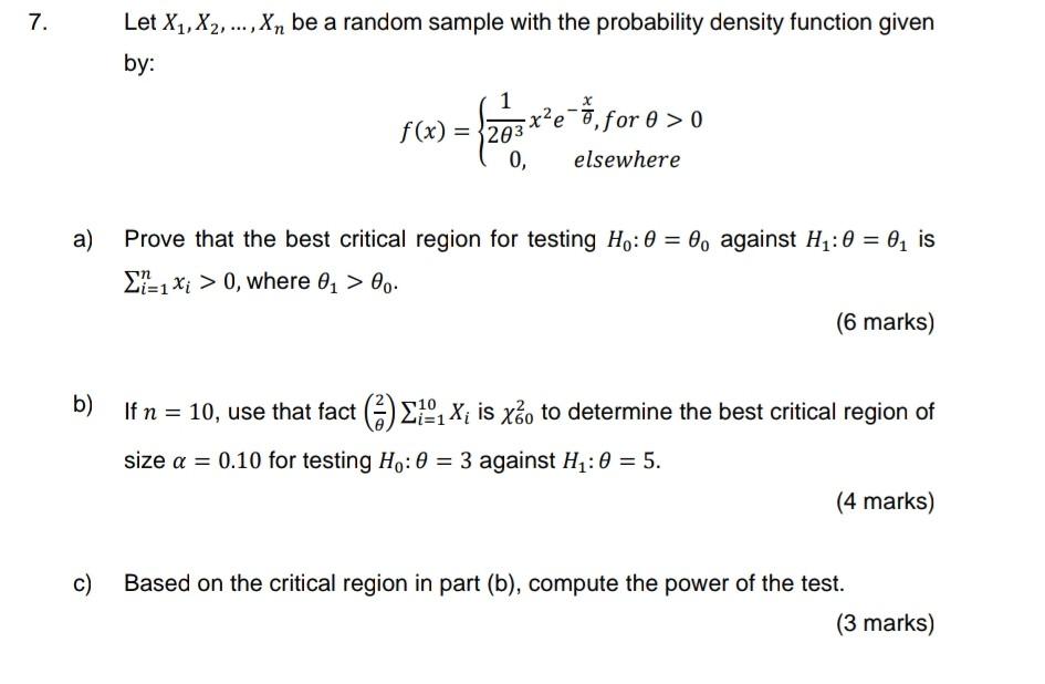 Solved Let X1,X2,…,Xn be a random sample with the | Chegg.com