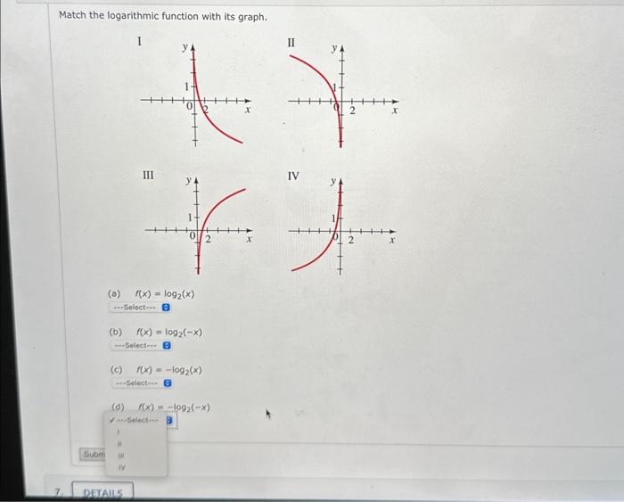 Solved Match the logarithmic function with its graph. (a) | Chegg.com