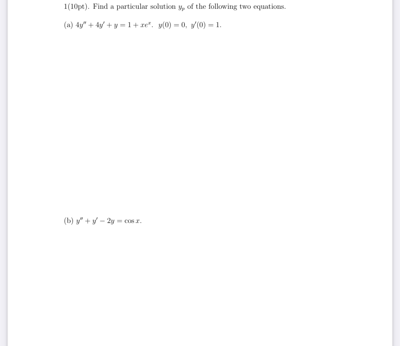Solved 1(10pt). ﻿Find a particular solution yp ﻿of the | Chegg.com