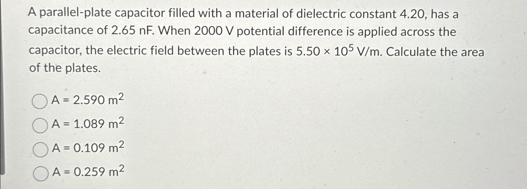 Solved A parallel-plate capacitor filled with a material of | Chegg.com