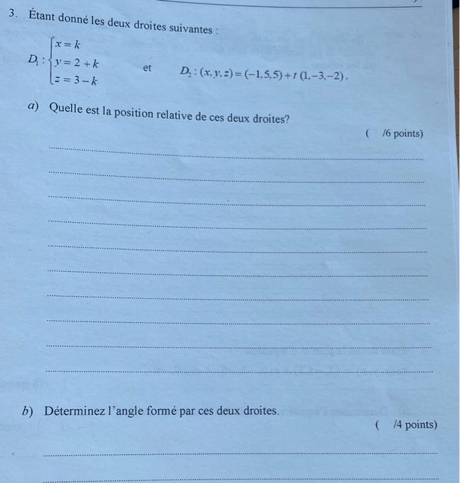 Solved Given these two lines,D1: x=k y=2+k | Chegg.com