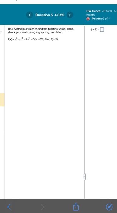 Solved Use synthetic division to find the function value. | Chegg.com