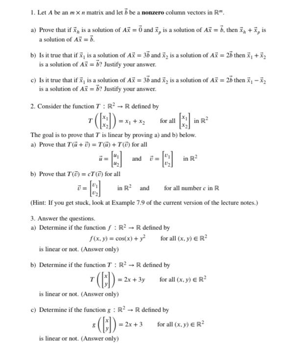 Solved 1. Let A be an m×n matrix and let b be a nonzero | Chegg.com