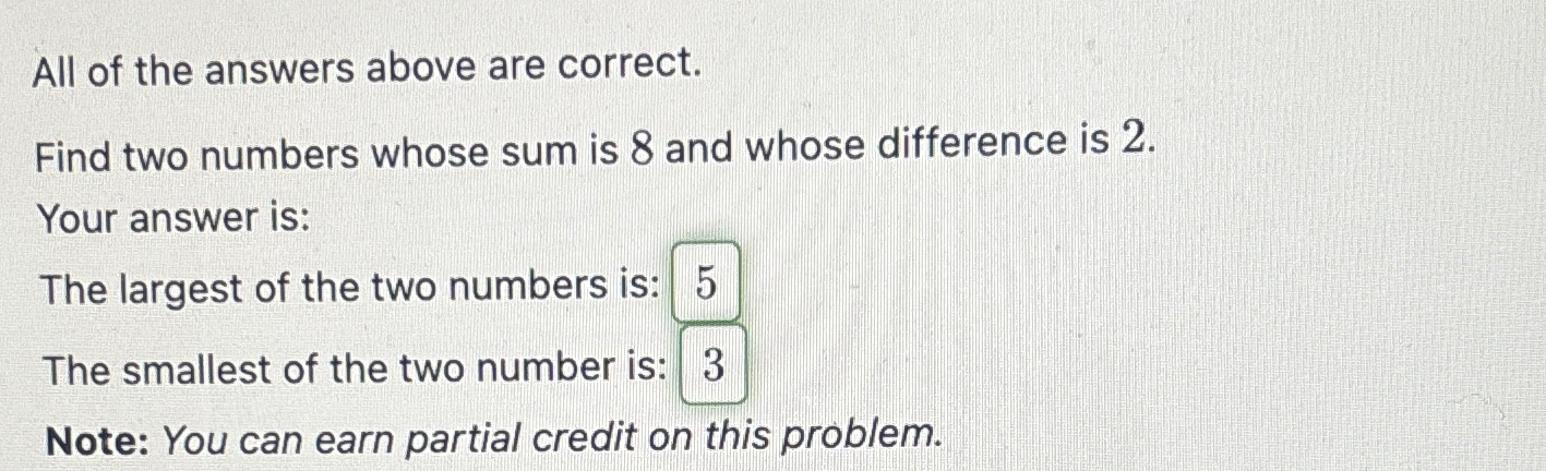 Solved All of the answers above are correct.Find two numbers | Chegg.com