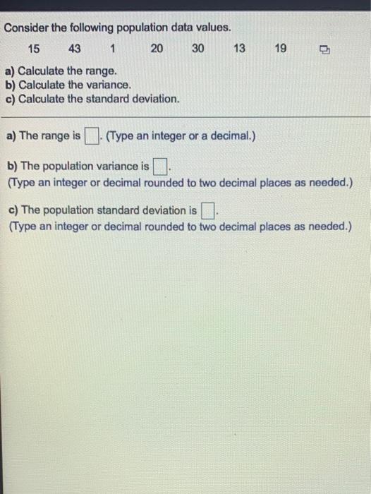 Solved 30 13 19 Consider the following population data | Chegg.com