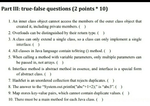 Solved Part III: true-false questions (2 points * 10) 1. An | Chegg.com
