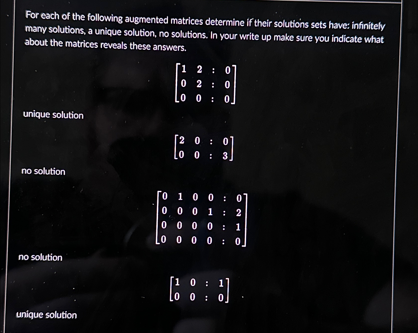 Solved For each of the following augmented matrices | Chegg.com