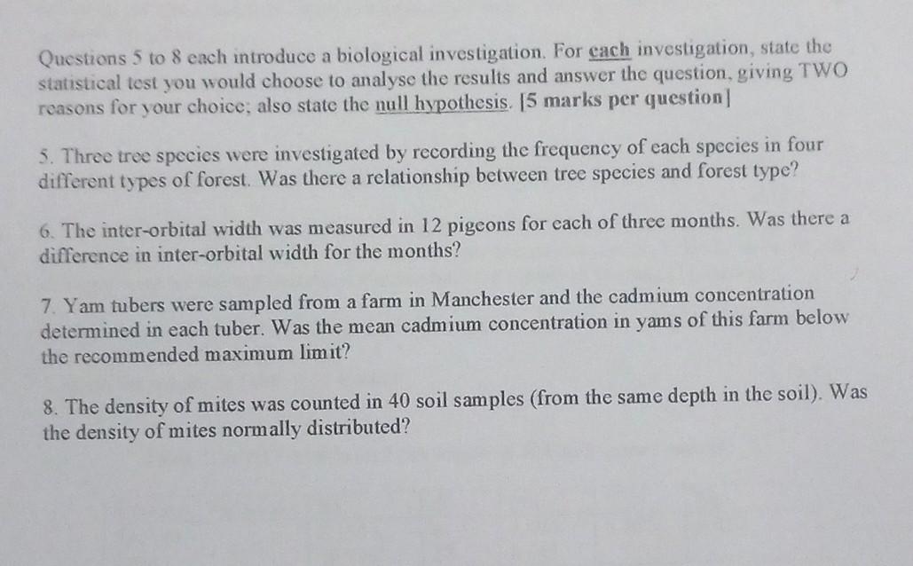 Solved Questions 5 to 8 each introduce a biological | Chegg.com