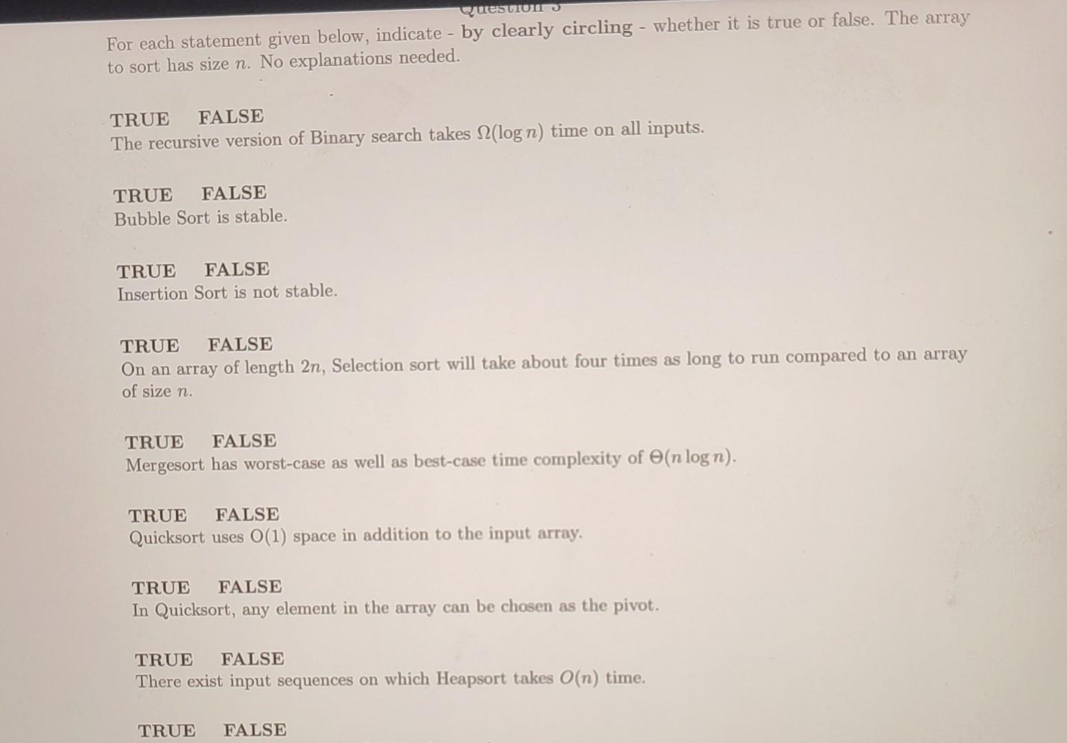 Solved For each statement given below, indicate - by clearly | Chegg.com