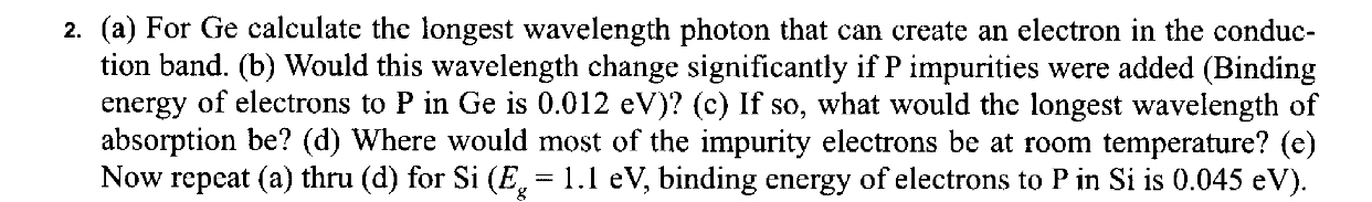 Solved (a) ﻿For Ge calculate the longest wavelength photon | Chegg.com