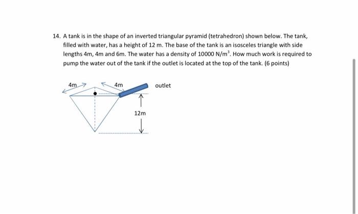 Solved 14. A tank is in the shape of an inverted triangular | Chegg.com