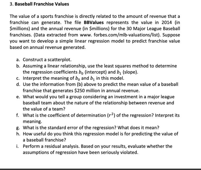 3. Baseball Franchise Values The value of a sports | Chegg.com