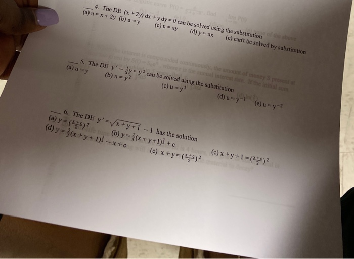 Solved 4. The DE (x + 2y) dx + y dy = 0 can be solved using | Chegg.com Solved 4. The DE (x + 2y) dx + y dy = 0 can be solved using | Chegg.com