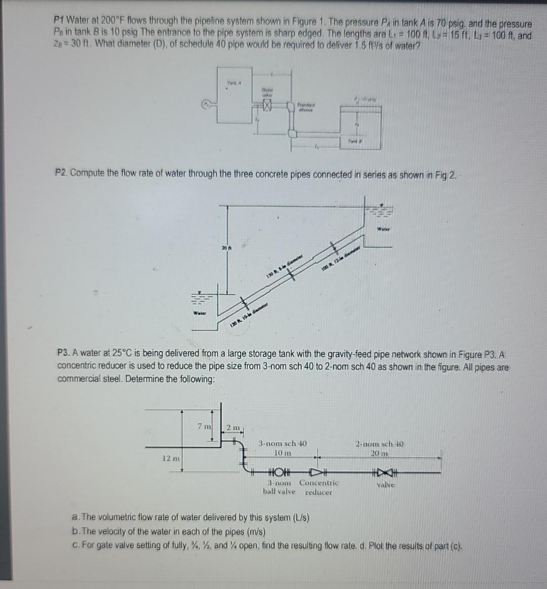 Solved P1 Water at 200∘F flows through the pipeline system | Chegg.com