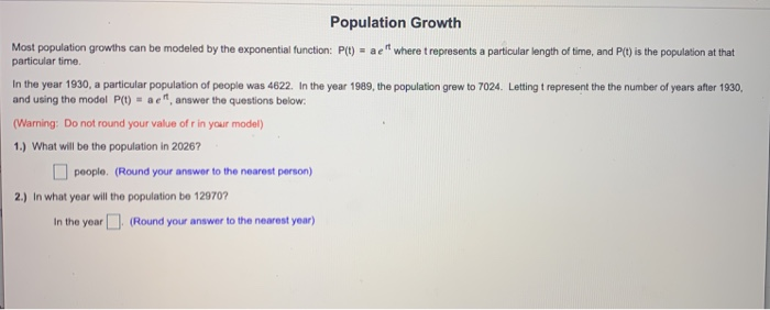 Solved Population Growth Most population growths can be | Chegg.com