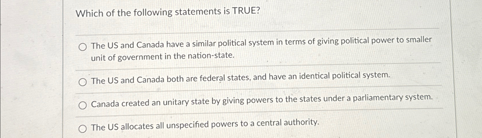 Solved Which of the following statements is TRUE?The US and | Chegg.com