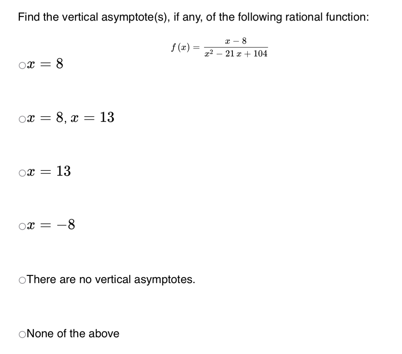 Solved Find the vertical asymptote(s), ﻿if any, of the | Chegg.com