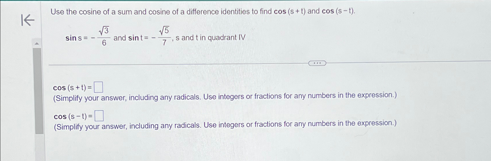 Solved Use the cosine of a sum and cosine of a difference | Chegg.com