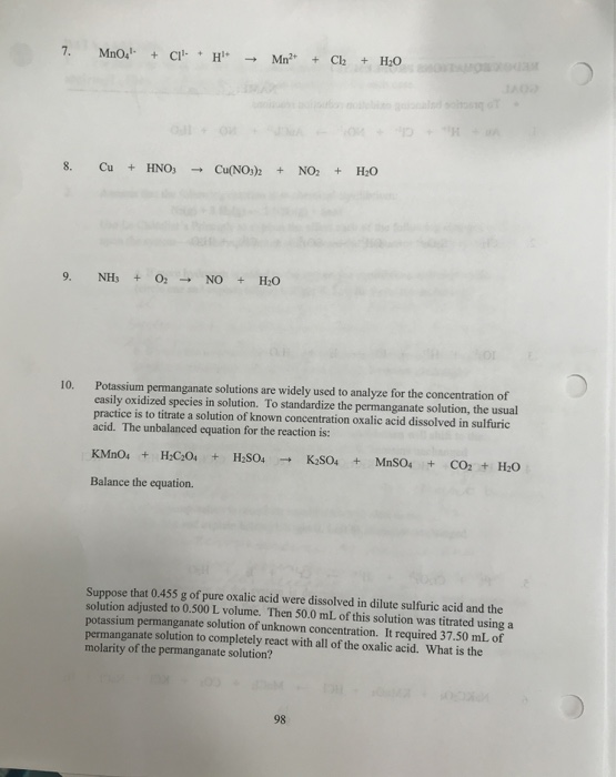 Solved REDOX EQUATIONS PROBLEM SET GOAL NAME: car • To | Chegg.com