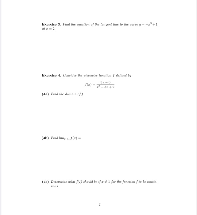 Solved +1 Exercise 3. Find the equation of the tangent line | Chegg.com