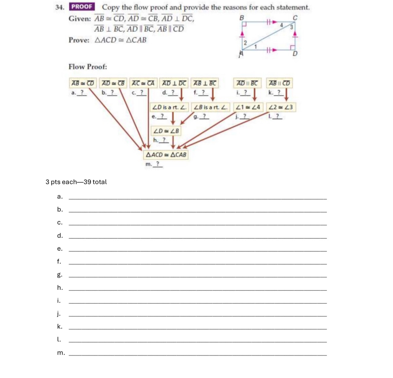 Solved PROOF Copy the flow proof and provide the reasons for | Chegg.com