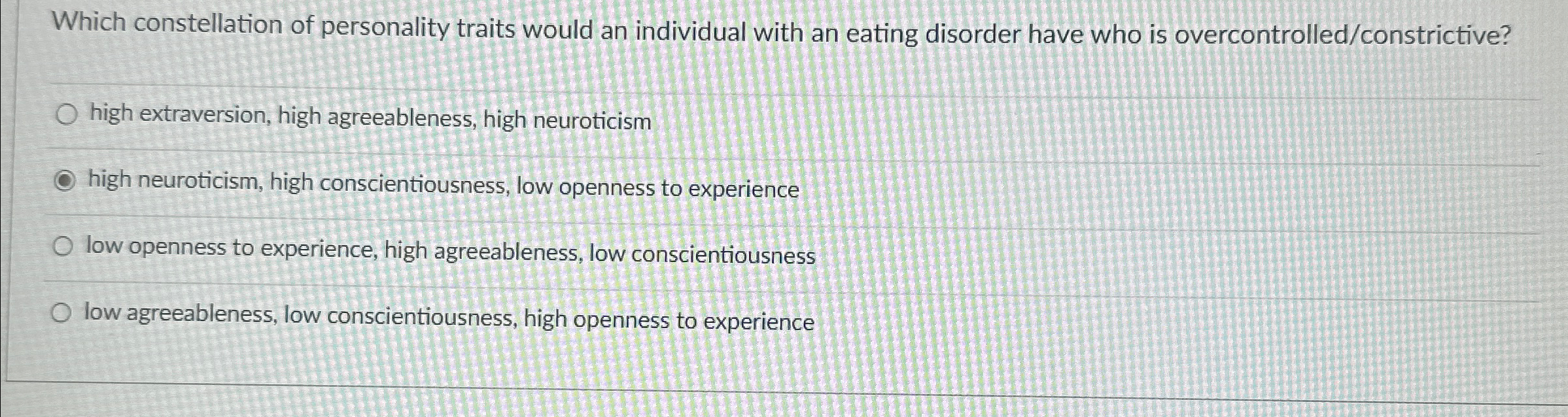 Which constellation of personality traits would an | Chegg.com
