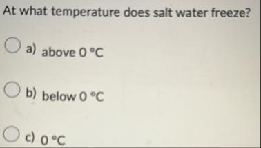 Solved At what temperature does salt water freeze?a) ﻿above | Chegg.com