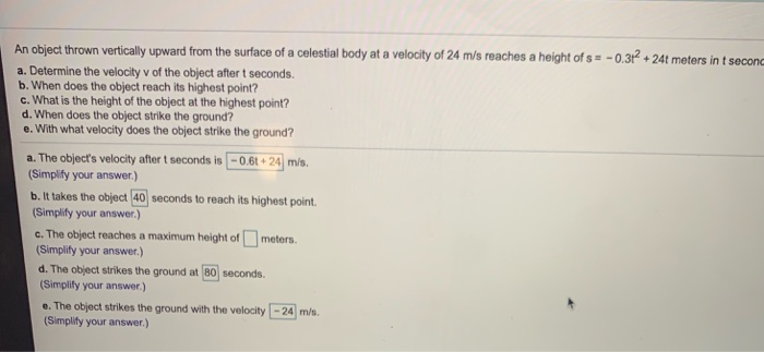 Solved An object thrown vertically upward from the surface | Chegg.com
