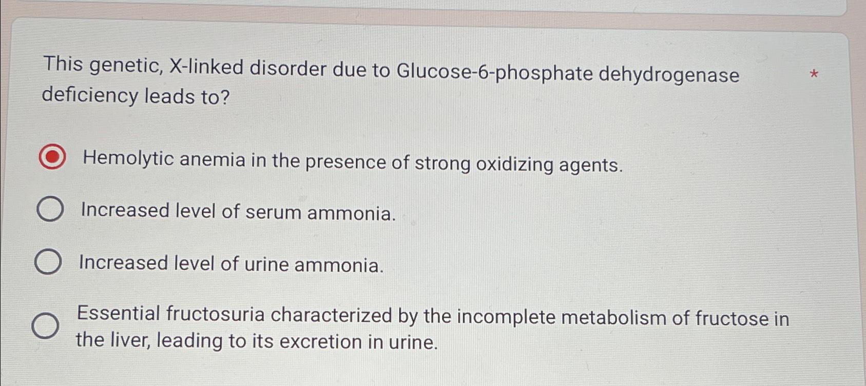 Solved This genetic, X-linked disorder due to | Chegg.com