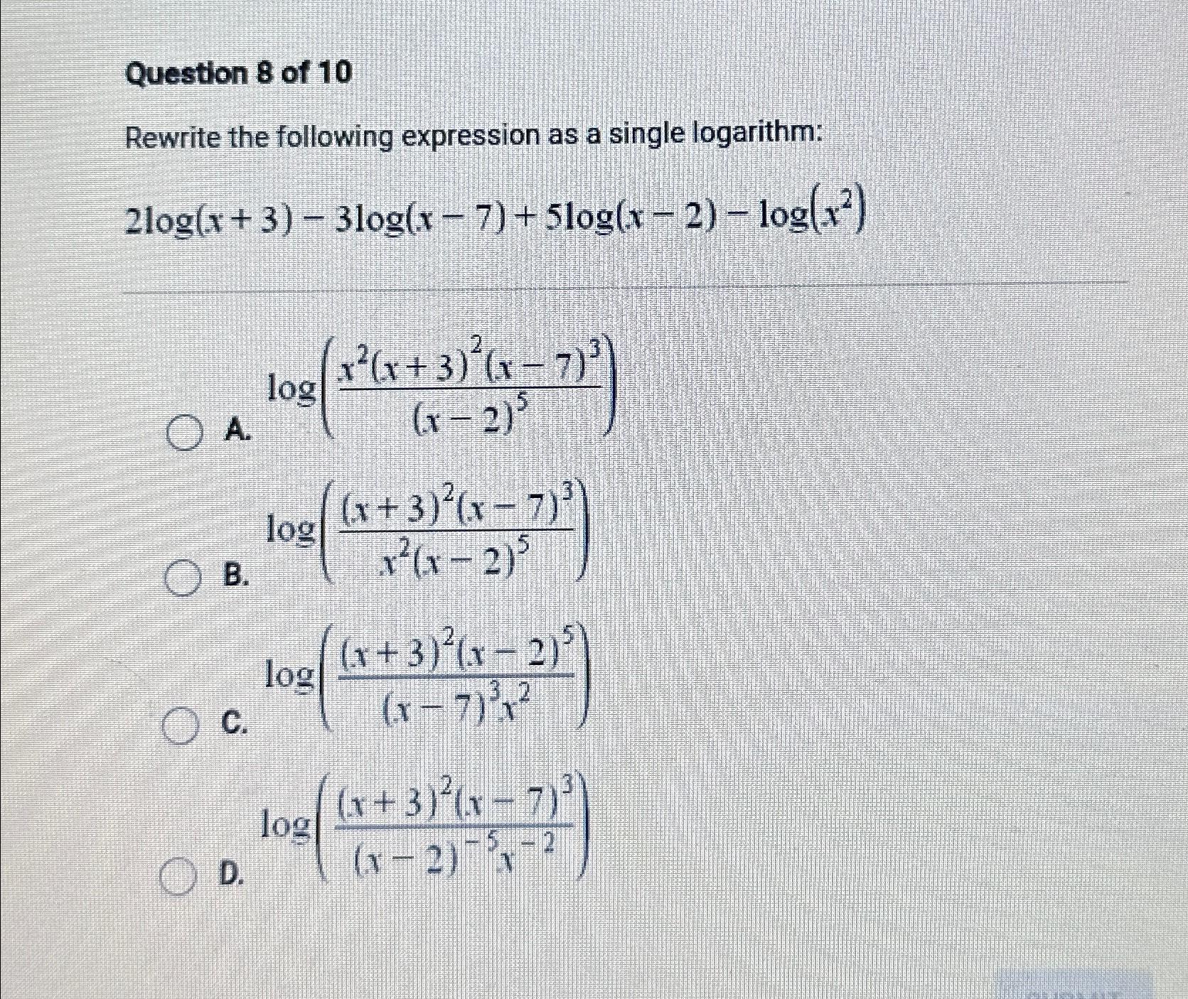 Solved Question 8 ﻿of 10Rewrite the following expression as | Chegg.com