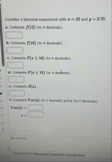 Consider a binomial experiment with n=20 ﻿and | Chegg.com