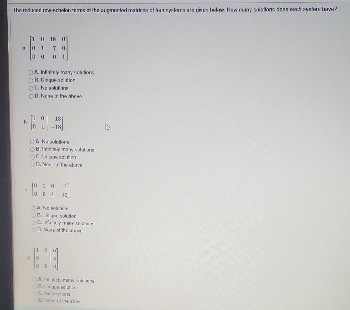 Solved The reduced row-echelon forms of the augmented | Chegg.com