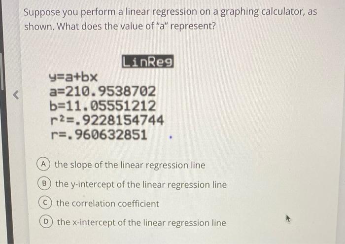 Solved Suppose you perform a linear regression on a graphing | Chegg.com