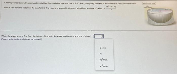 A hemispherical tank with a radius of a m is fited | Chegg.com