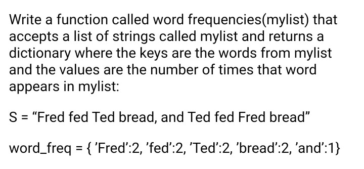 Solved Write A Function Called Word Frequenciesmylist That 0331