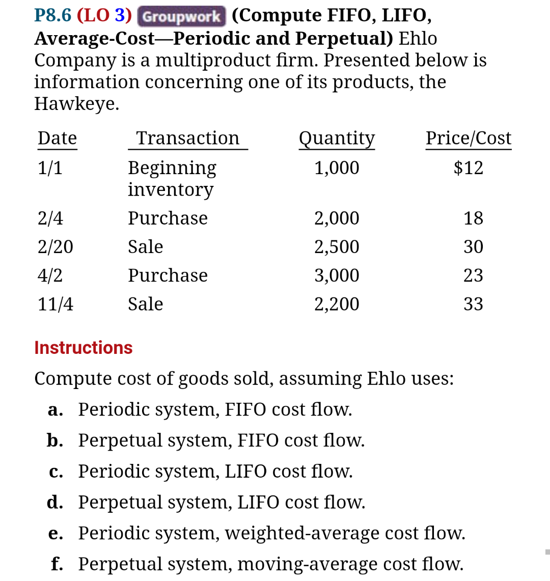 Solved P8.6 (LO 3) Groupwork (Compute FIFO, LIFO, | Chegg.com