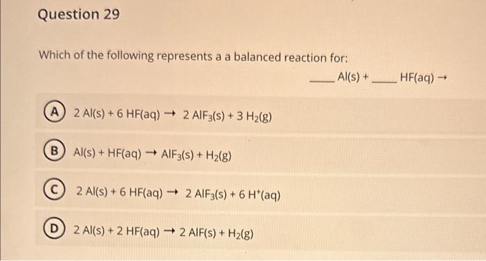 Solved Which of the following represents a a balanced | Chegg.com