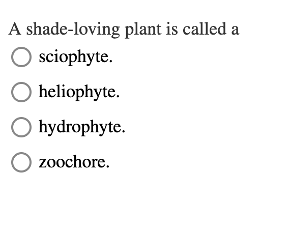 Solved A shade-loving plant is called a | Chegg.com