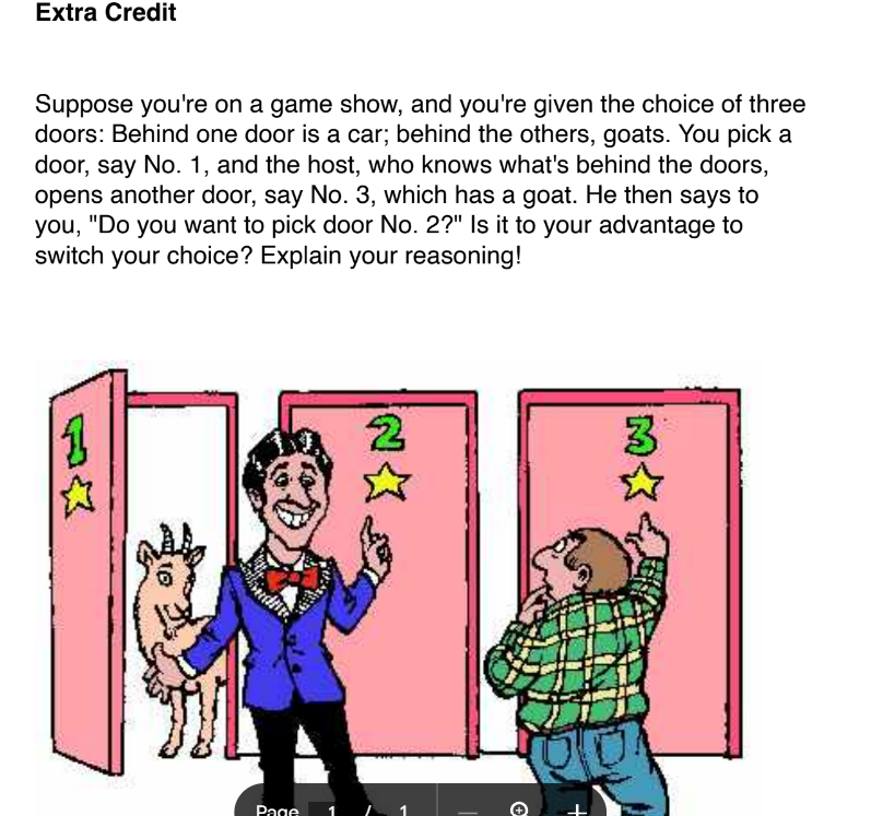 Solved Extra CreditSuppose you're on a game show, and you're | Chegg.com