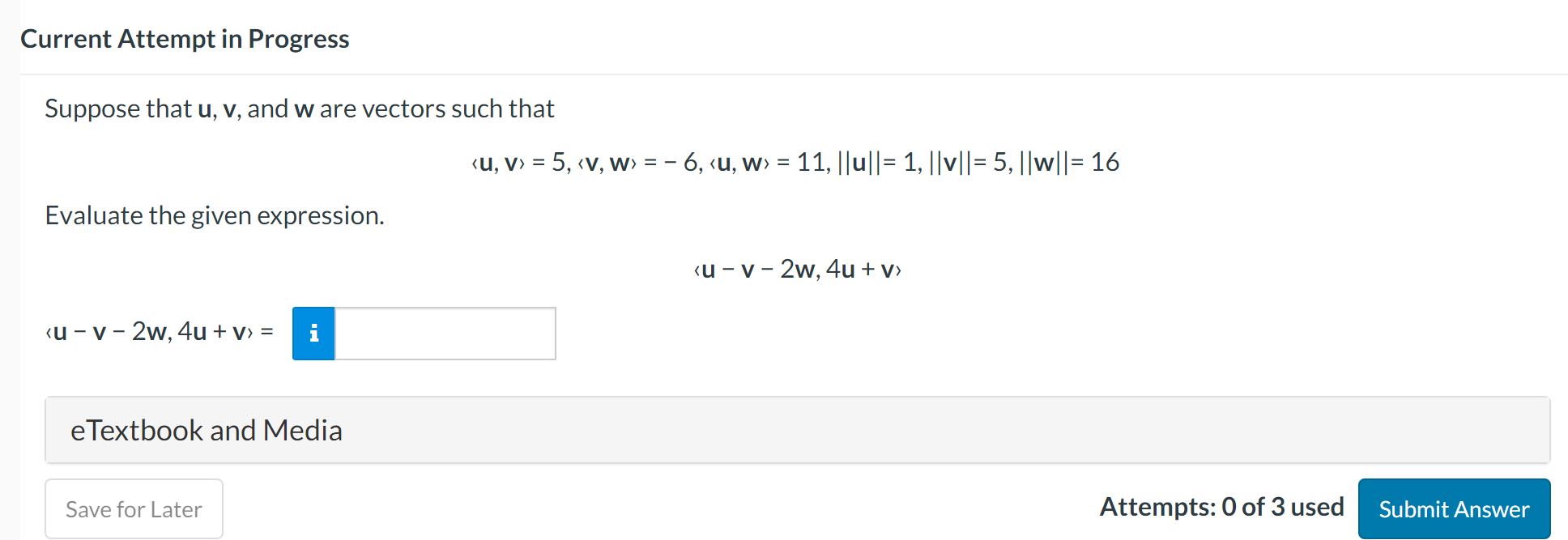 Solved Current Attempt in ProgressSuppose that u,v, ﻿and w | Chegg.com