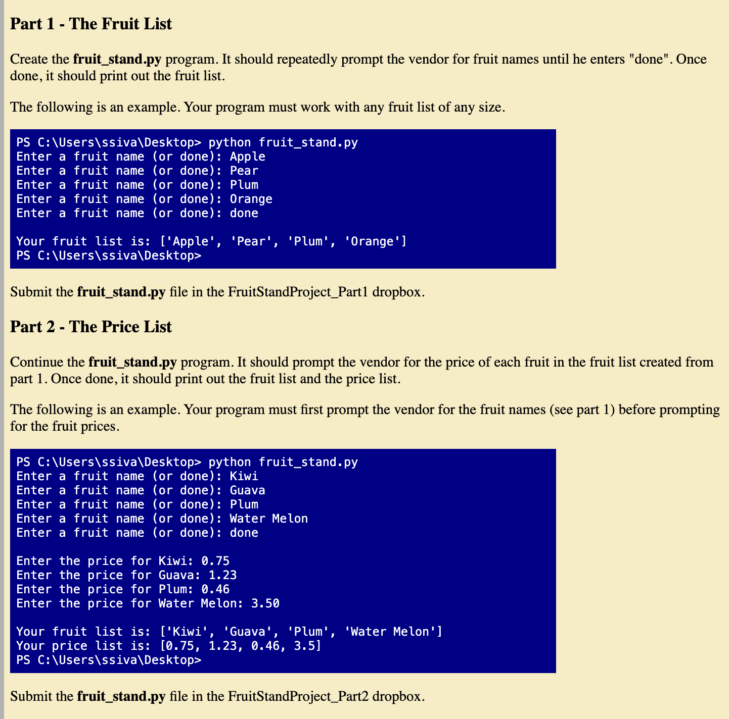 Solved Part 1 - ﻿The Fruit List Please help using basic | Chegg.com